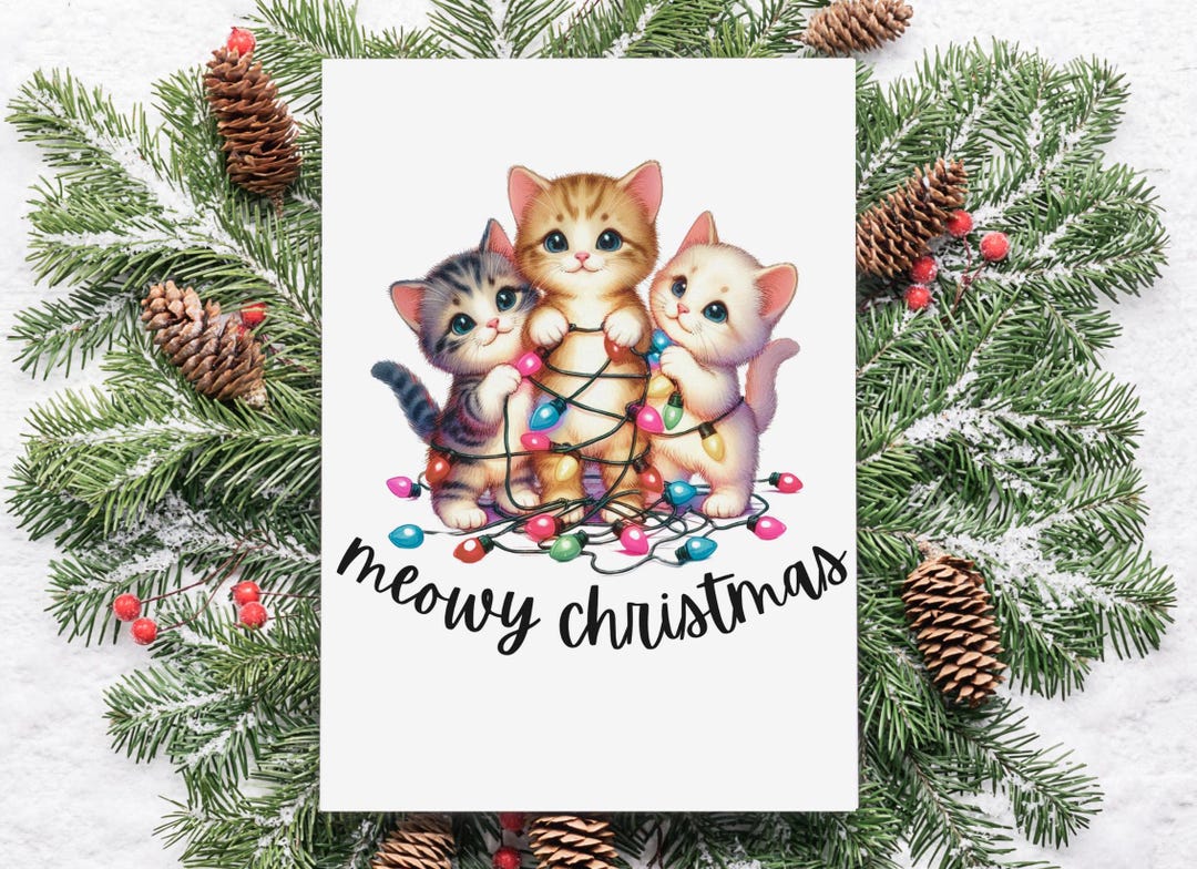 Meowy Christmas Card Printable Christmas Cat Pdf Cat Lovers Christmas ...