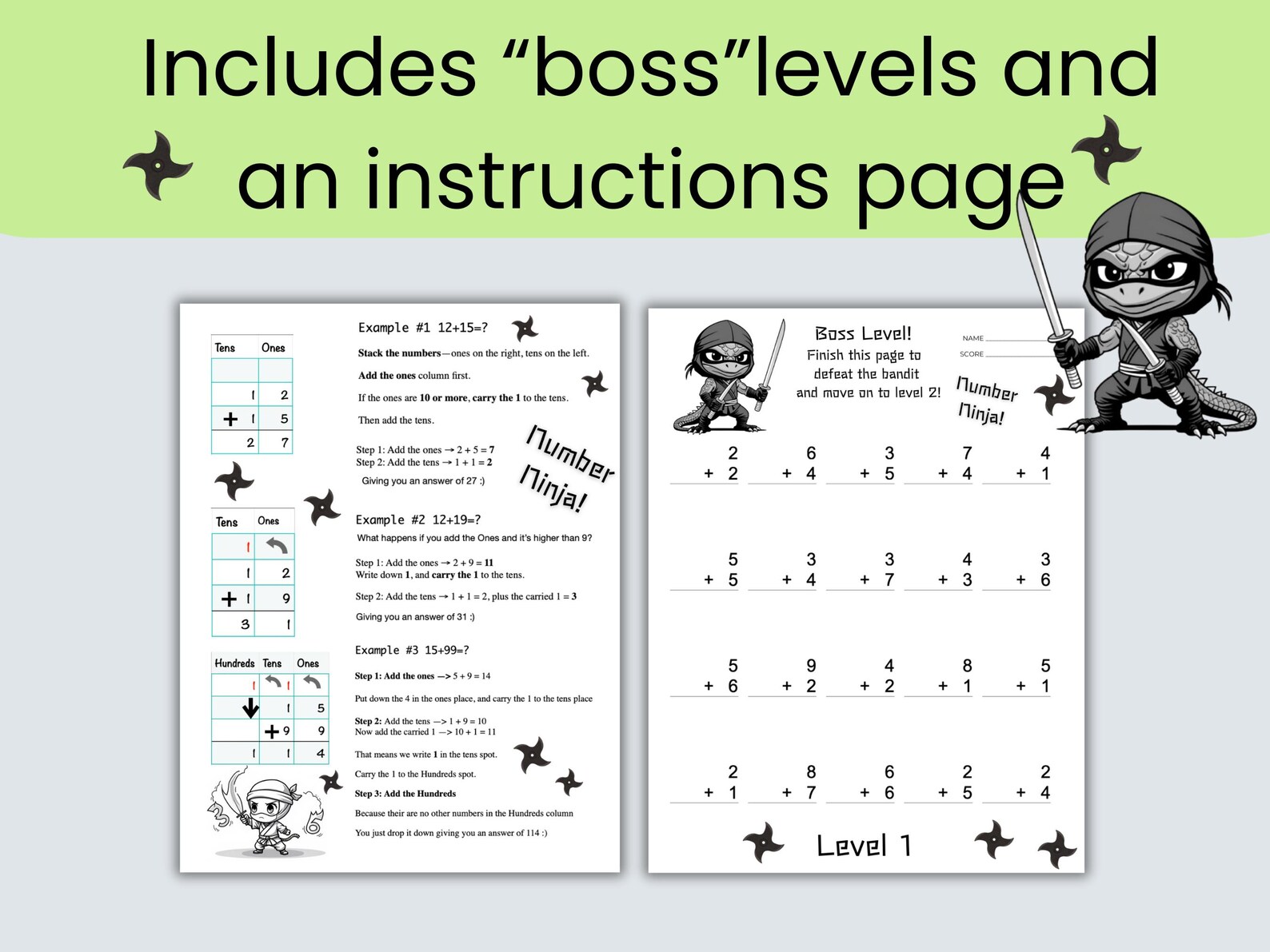 Math Addition Worksheets for School Classroom Practice at Home Ninja ...