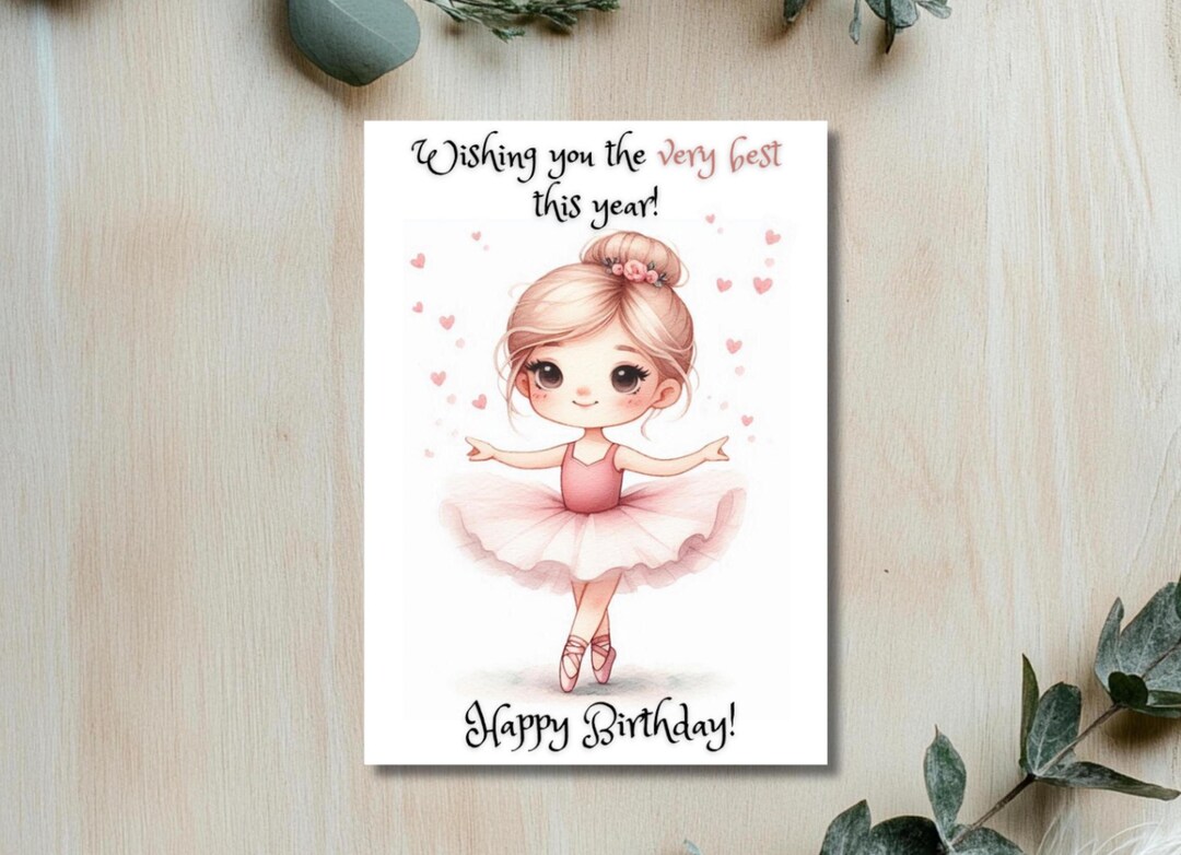 Pink Ballerina Birthday Card Printable Birthday Card for Little Girls ...