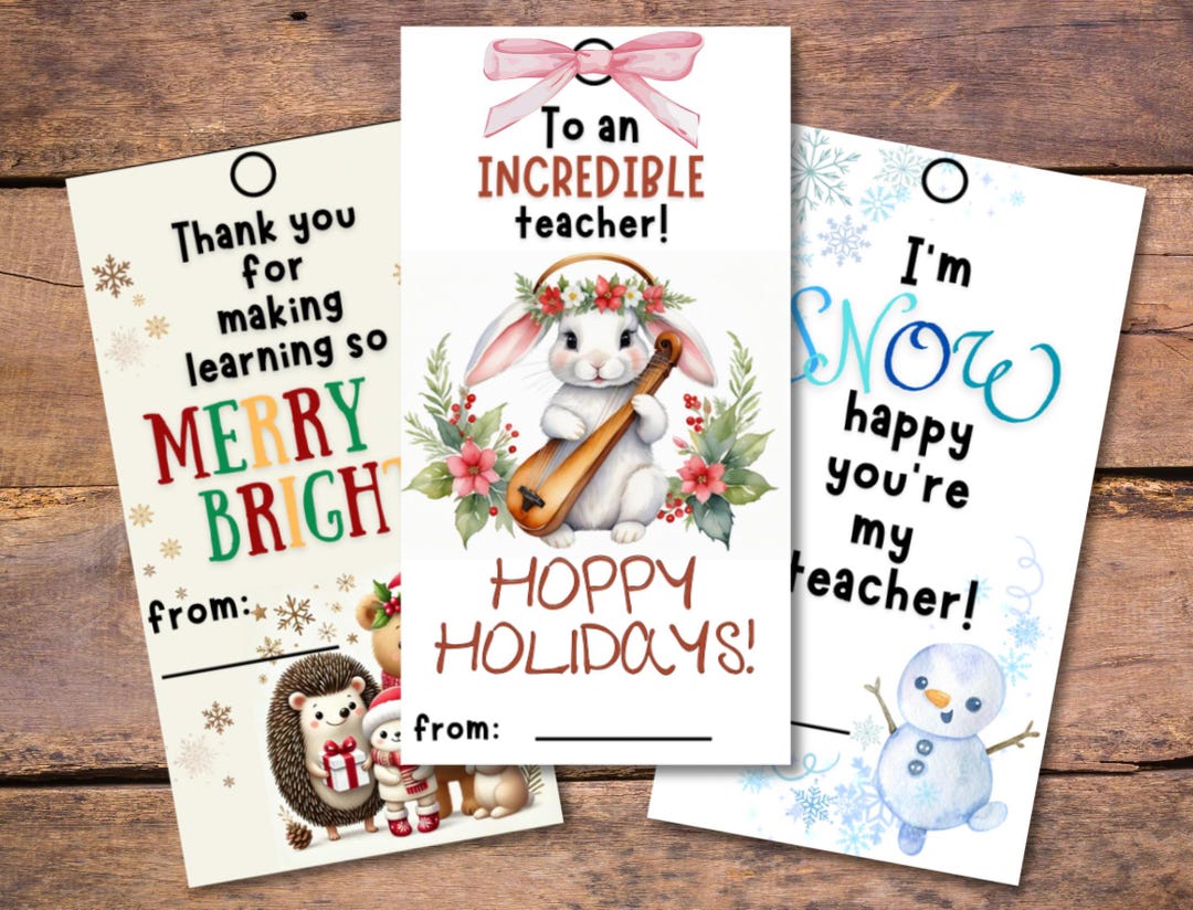 Teacher Christmas Gift Tags, Holiday Puns (PDF) Adorable Animal Gift ...