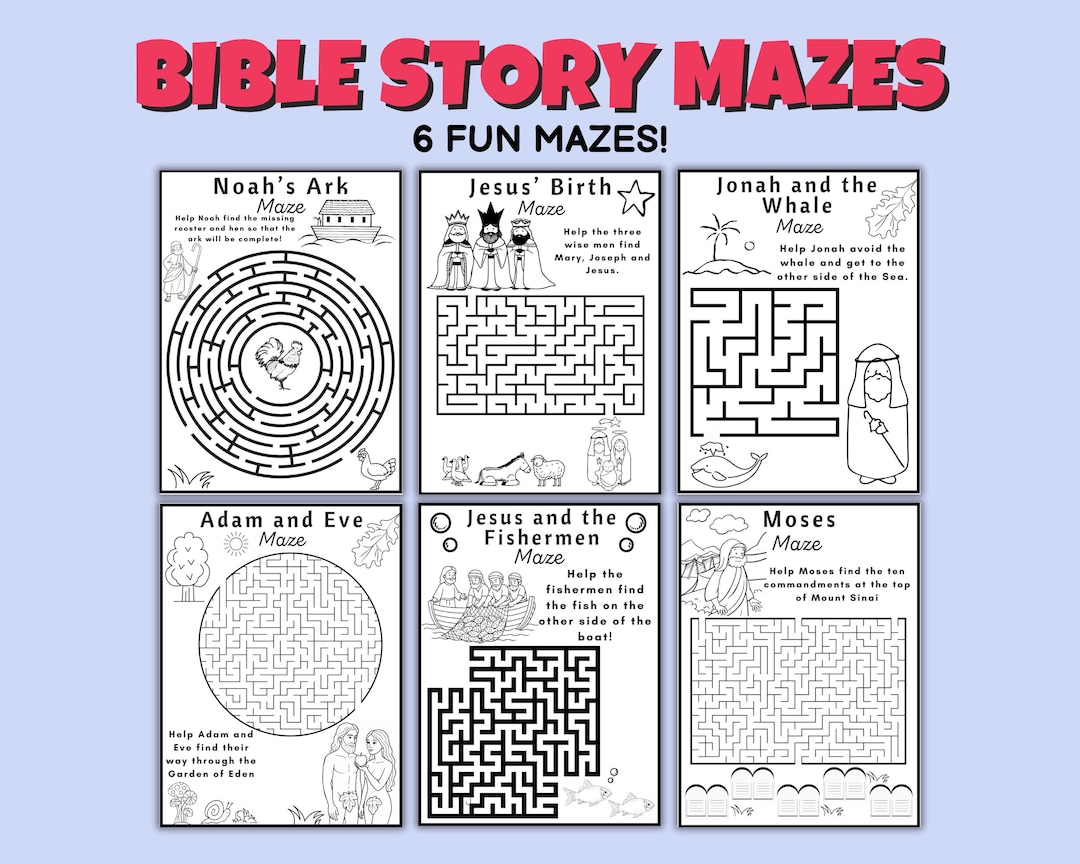 Bible Story Maze Coloring Pages: Sunday School Activity (digital ...