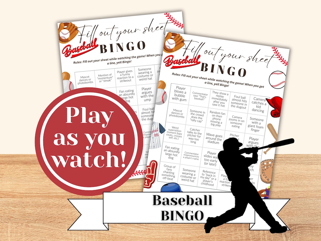 Baseball Game Bingo Play and Fill in the Card as the Game Plays ...
