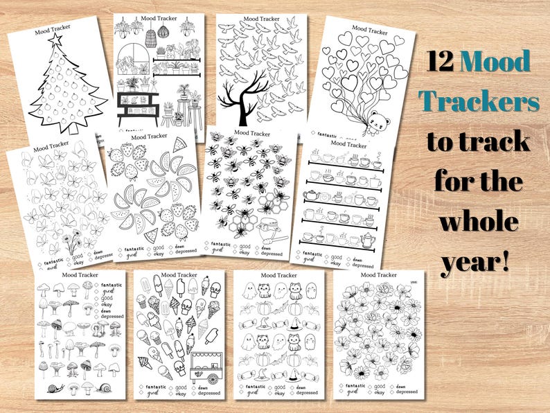 Mood Tracker Bundle for Kids. 12 Months of Fun Mood Tracker Coloring ...
