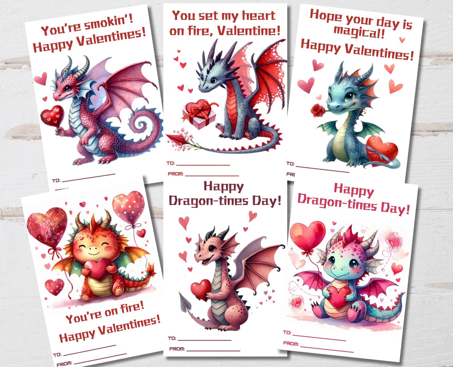 Dragon Valentines Day Cards for Kids Cute Valentines for Boys or Girls ...