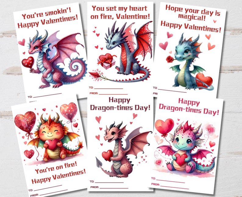 Dragon Valentines Day Cards for Kids Cute Valentines for Boys or Girls ...