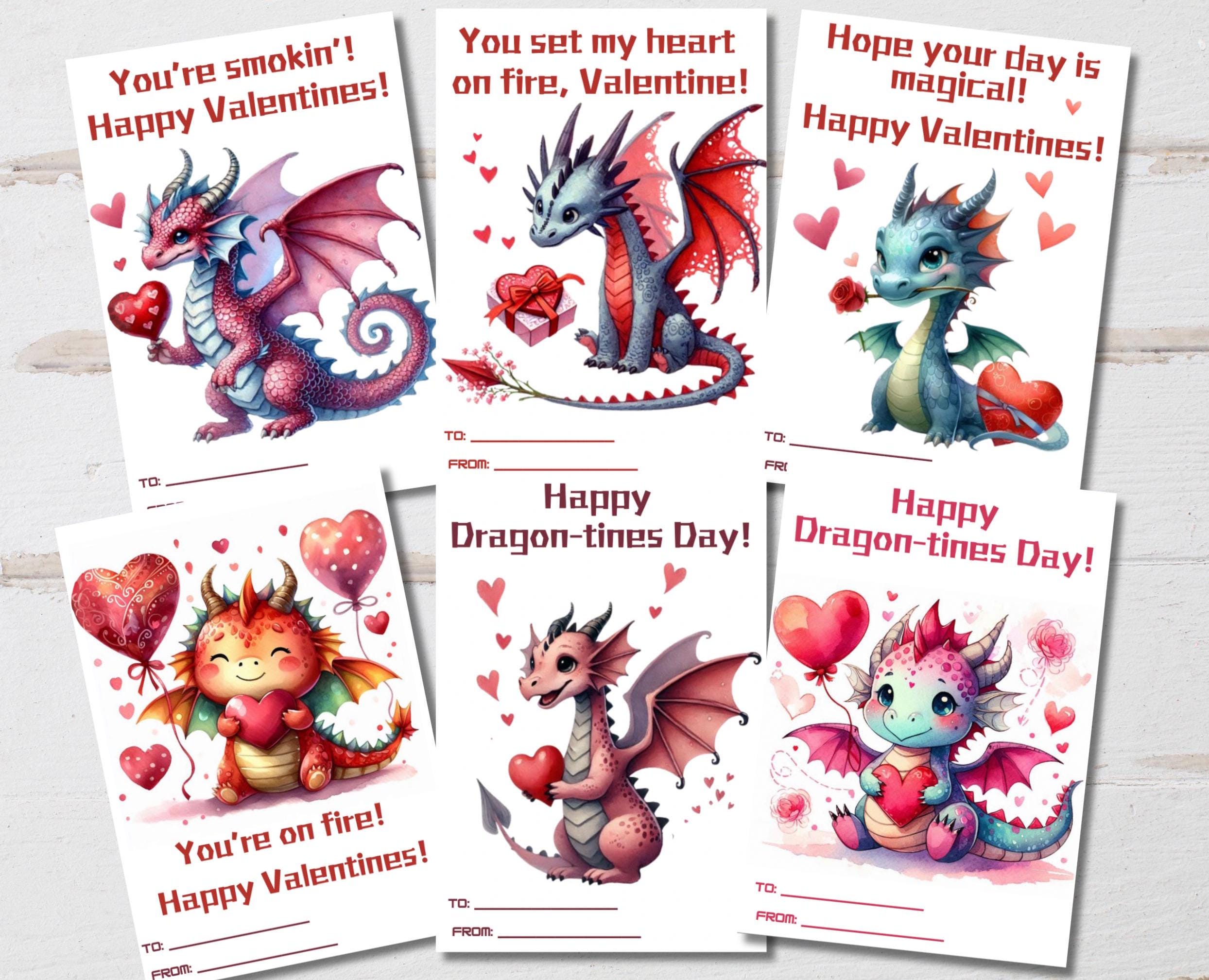 Dragon Valentines Day Cards for Kids Cute Valentines for Boys or Girls ...