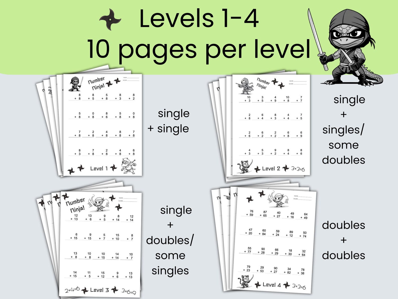 Math Addition Worksheets for School Classroom Practice at Home Ninja ...
