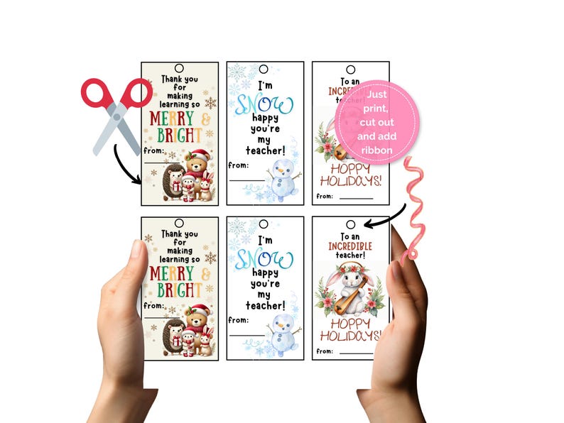 Teacher Christmas Gift Tags, Holiday Puns (PDF) Adorable Animal Gift ...