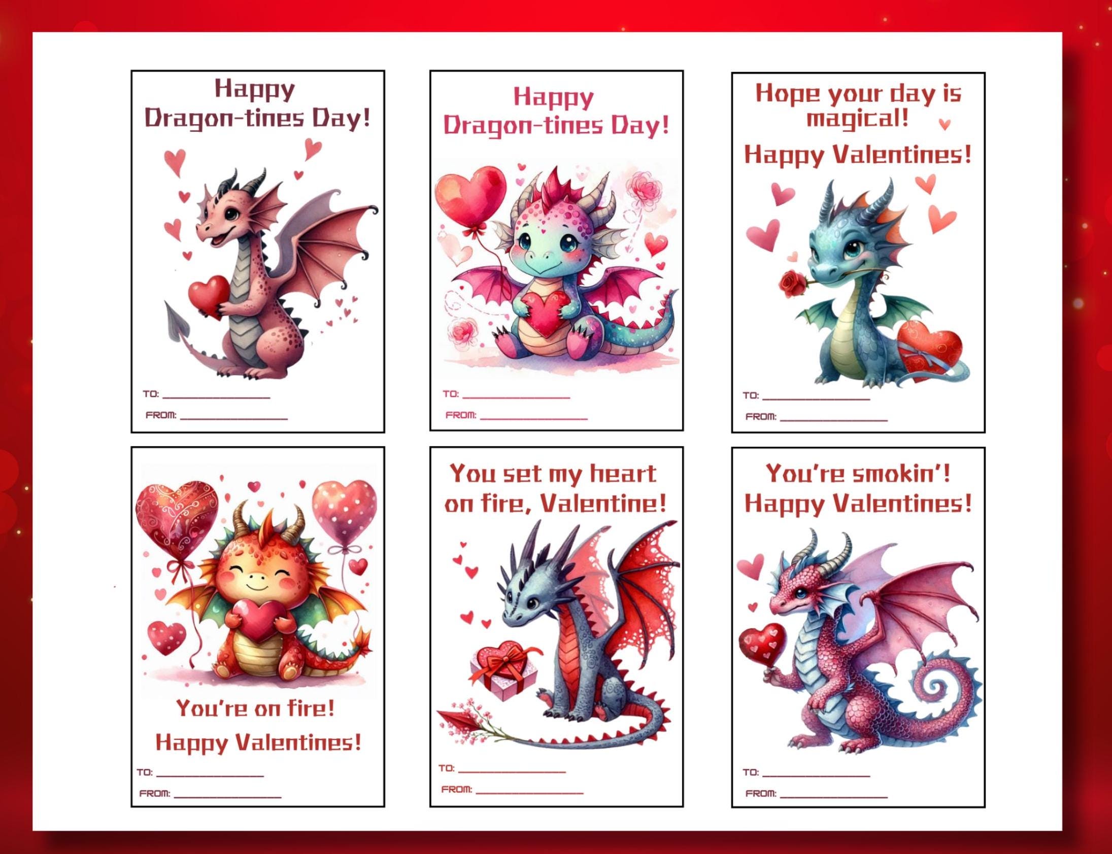 Dragon Valentines Day Cards for Kids Cute Valentines for Boys or Girls ...