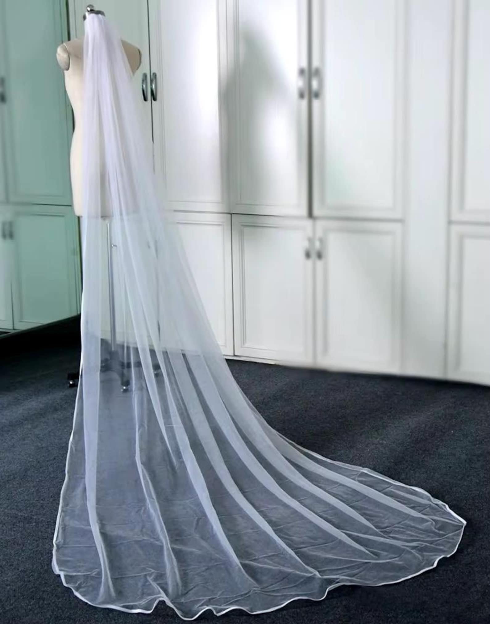 Soft Ribbon Edge Wedding Veil, Fingertip Length Wedding Veil, Ribbon ...