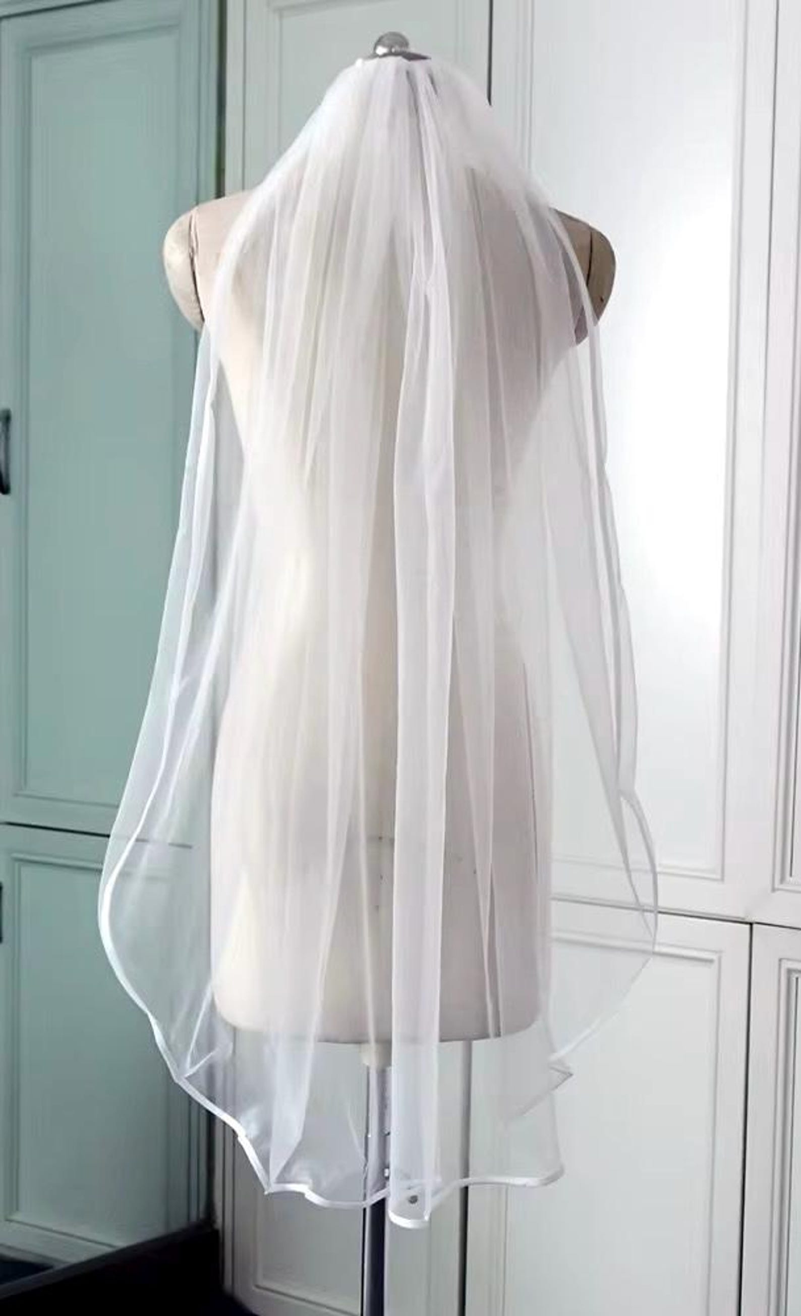 Soft Ribbon Edge Wedding Veil, Fingertip Length Wedding Veil, Ribbon ...