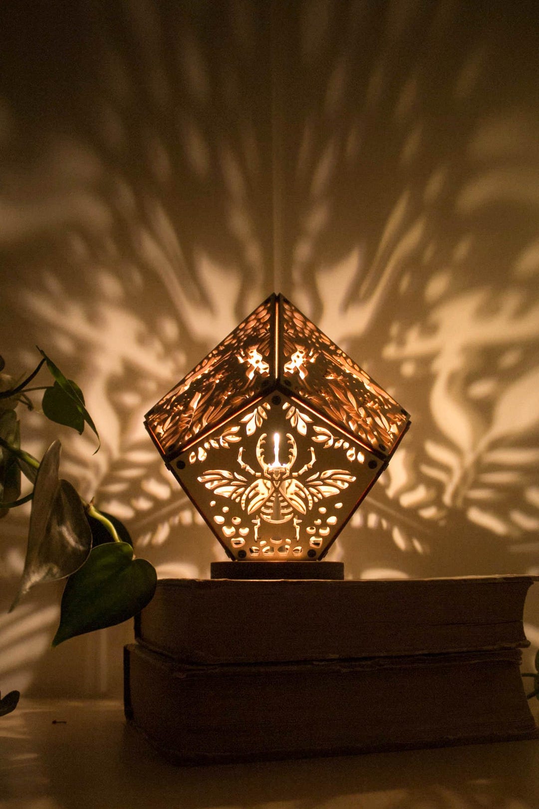 Forest Tale Shadow Lamp: Wooden Bug & Mushroom Carvings - Etsy