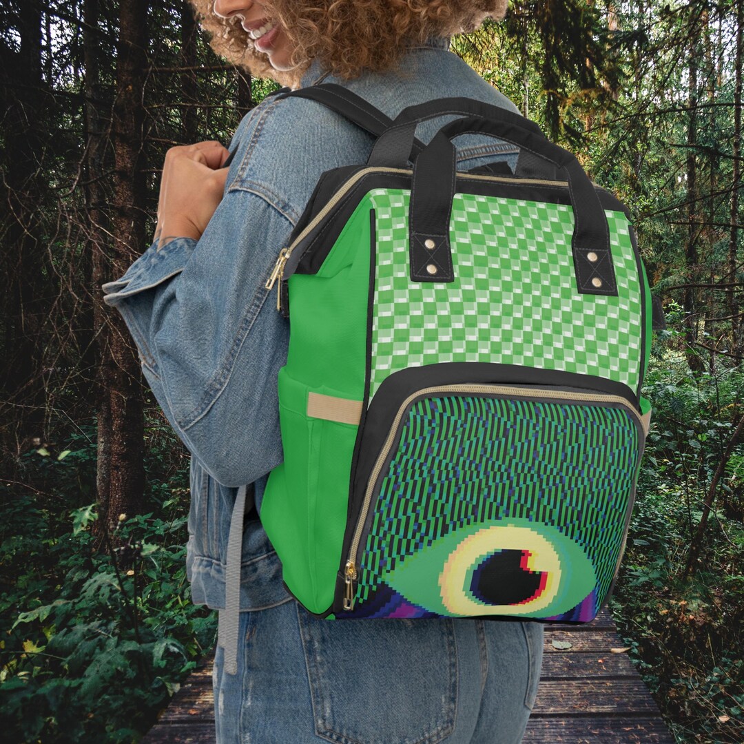 Pixelated Eye Backpack Unique Green Checkered Retro Gothic Art Laptop ...