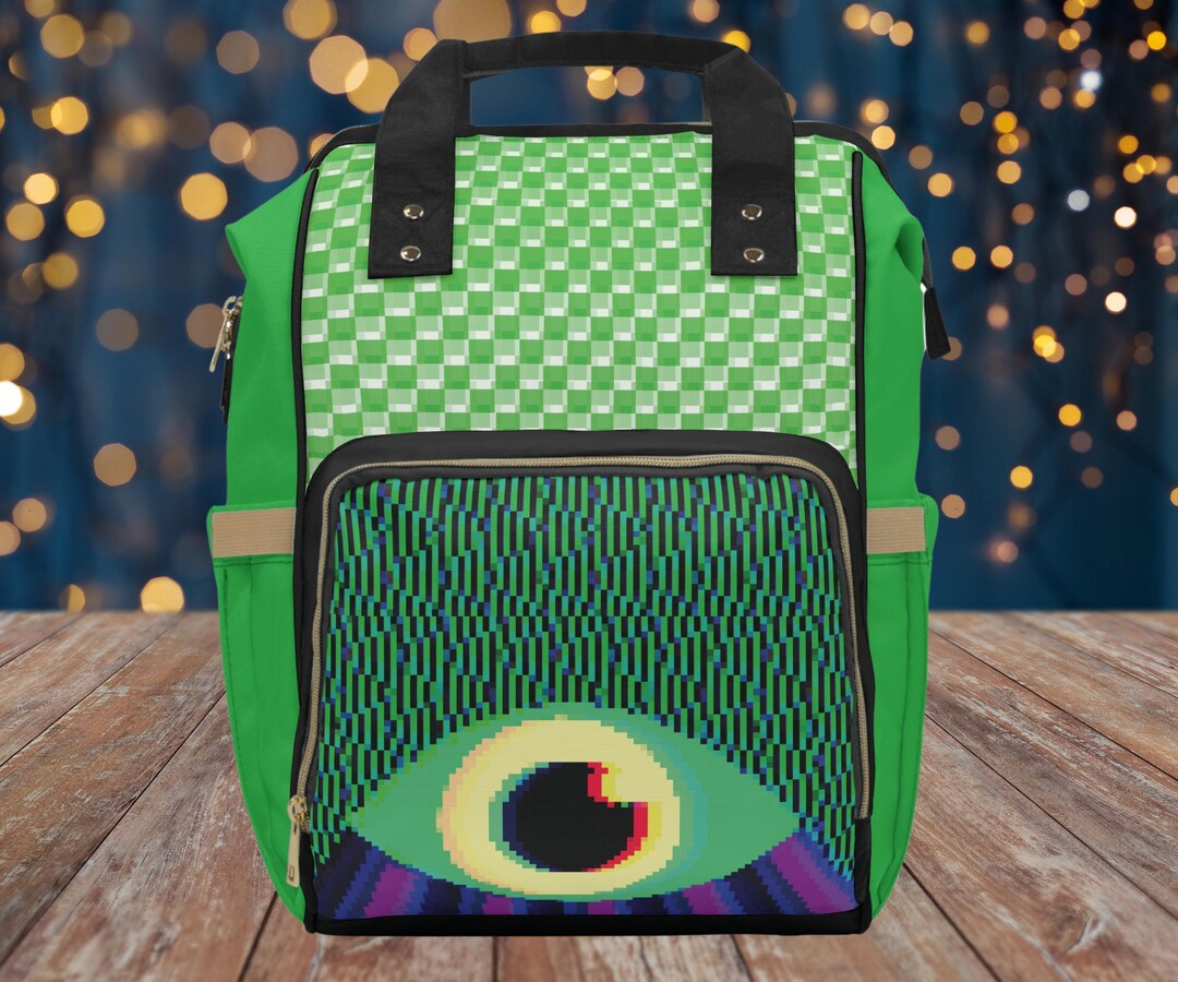 Pixelated Eye Diaper Bag Backpack Unique Green Checkered & Retro Art ...