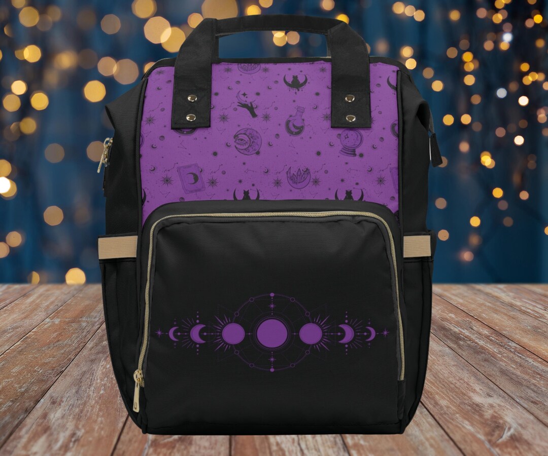Mystical Moon Tarot Backpack Unique Purple & Black Design Spacious ...
