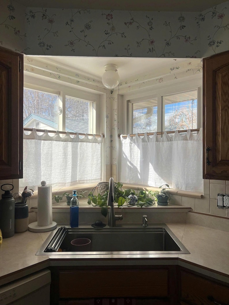 Linen Cafe Curtain Panel: Tab Top, Semi-sheer, Custom Size - Etsy