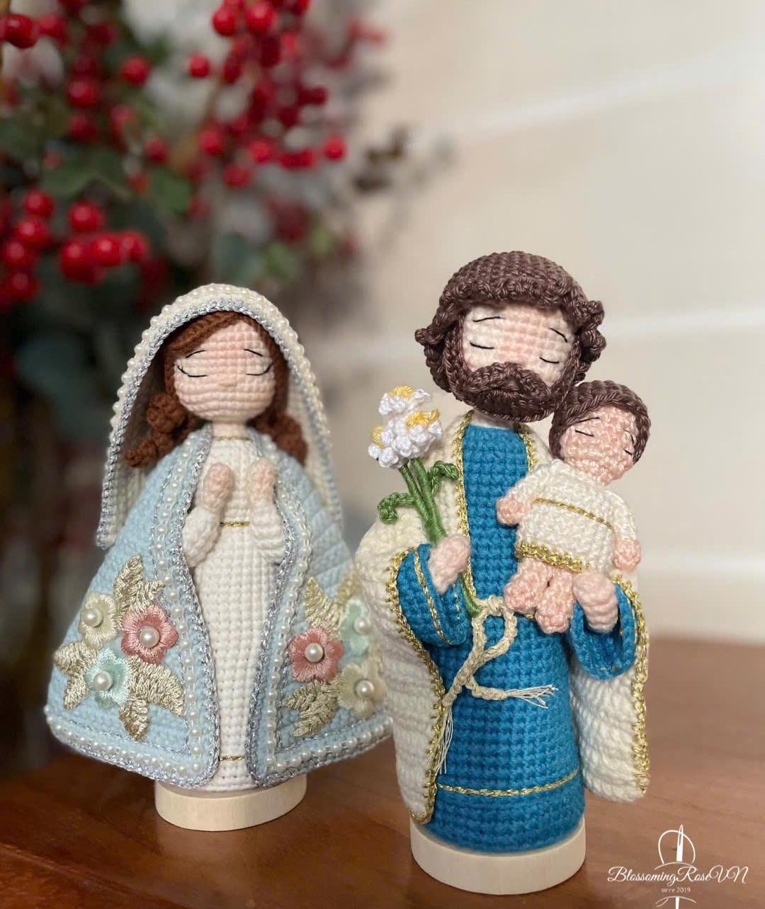 Crochet Nativity Set, Holy Family Nativity Scene, Mother Mary, Joseph ...
