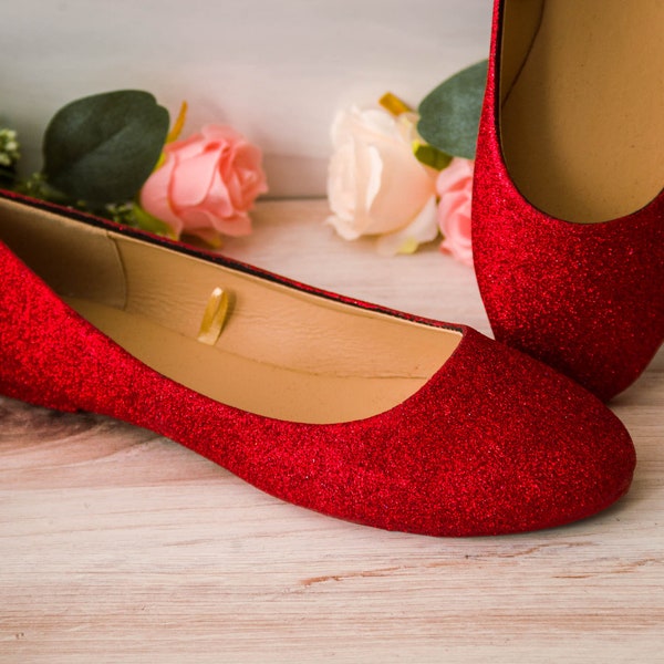 Red Glitter Flats - Etsy