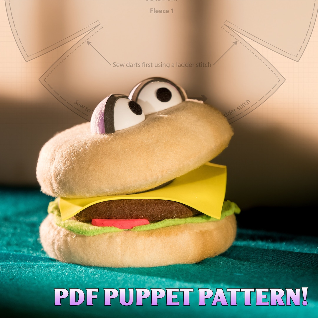 Downloadable PDF Puppet Pattern, Cheeseburger Burger Professional Hand ...