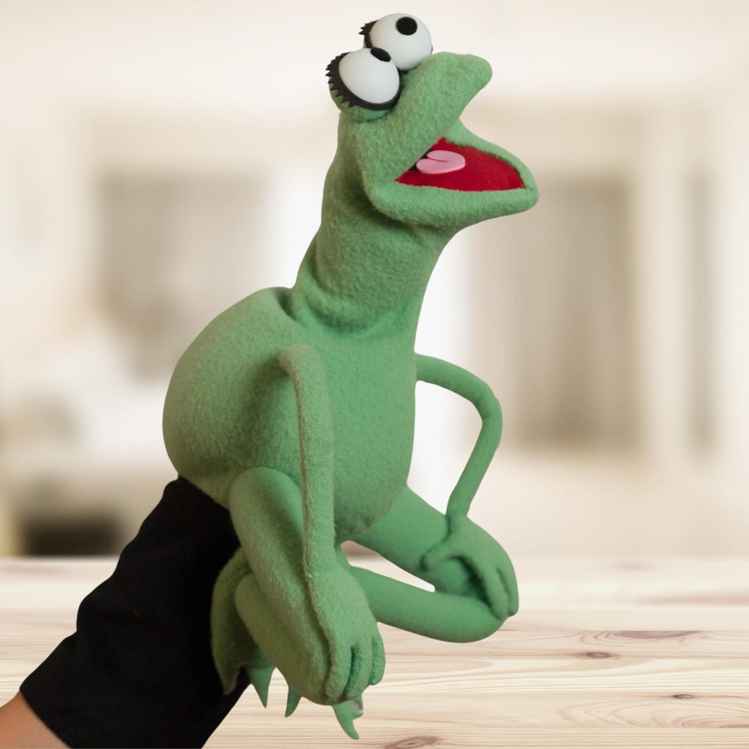 Professional Frog Hand Puppet, Green Female Frog Amphibian Puppet, Rod ...