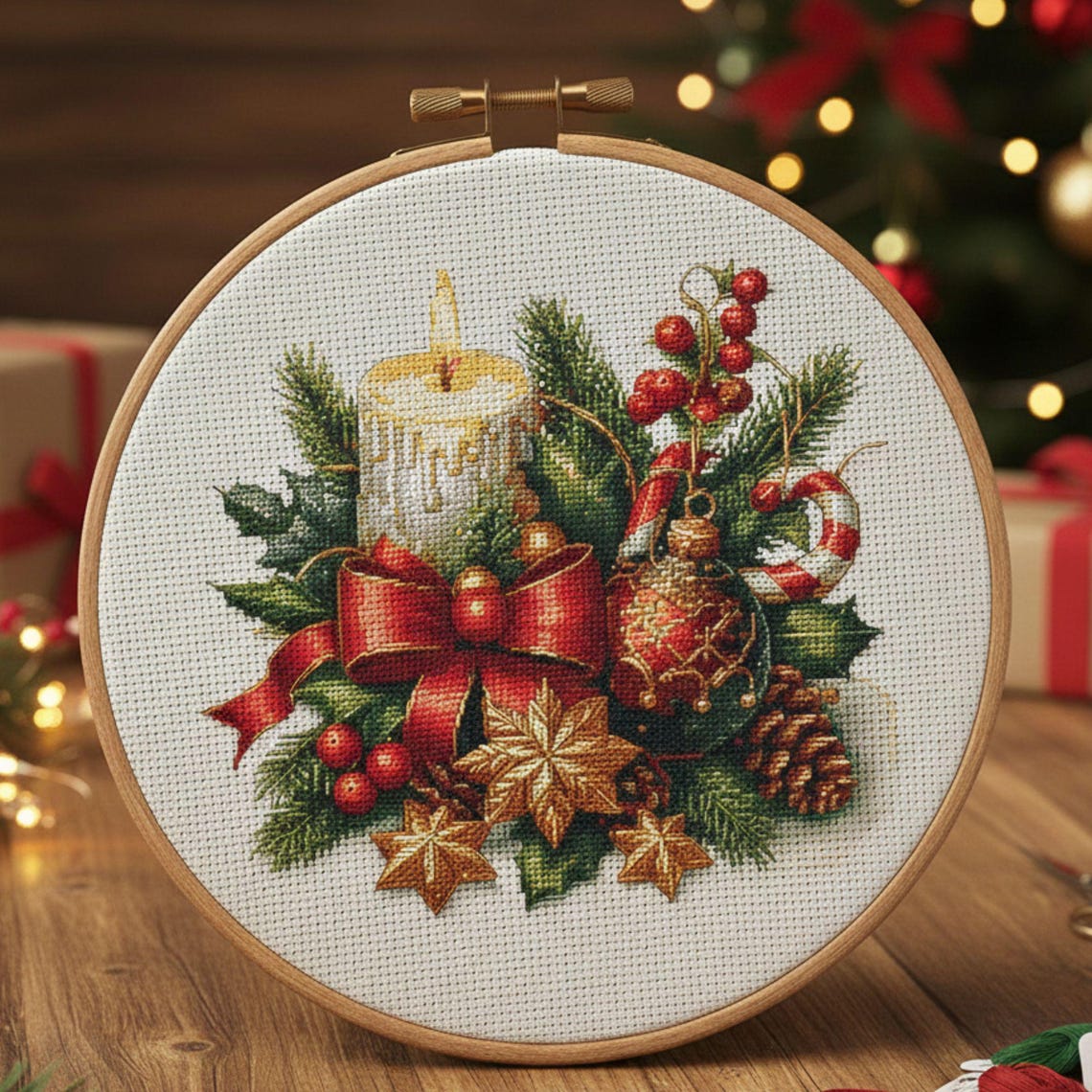 Christmas Candle Coquette Bow Cross Stitch Pattern PDF Holiday Decor ...