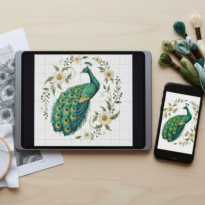 Peacock Cross Stitch Pattern PDF | Bird Embroidery Design | Floral ...