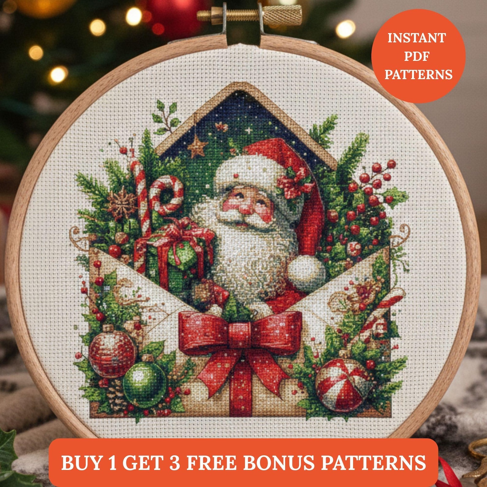 Classic Santa Claus Cross Stitch Pattern PDF Santa in Envelope ...