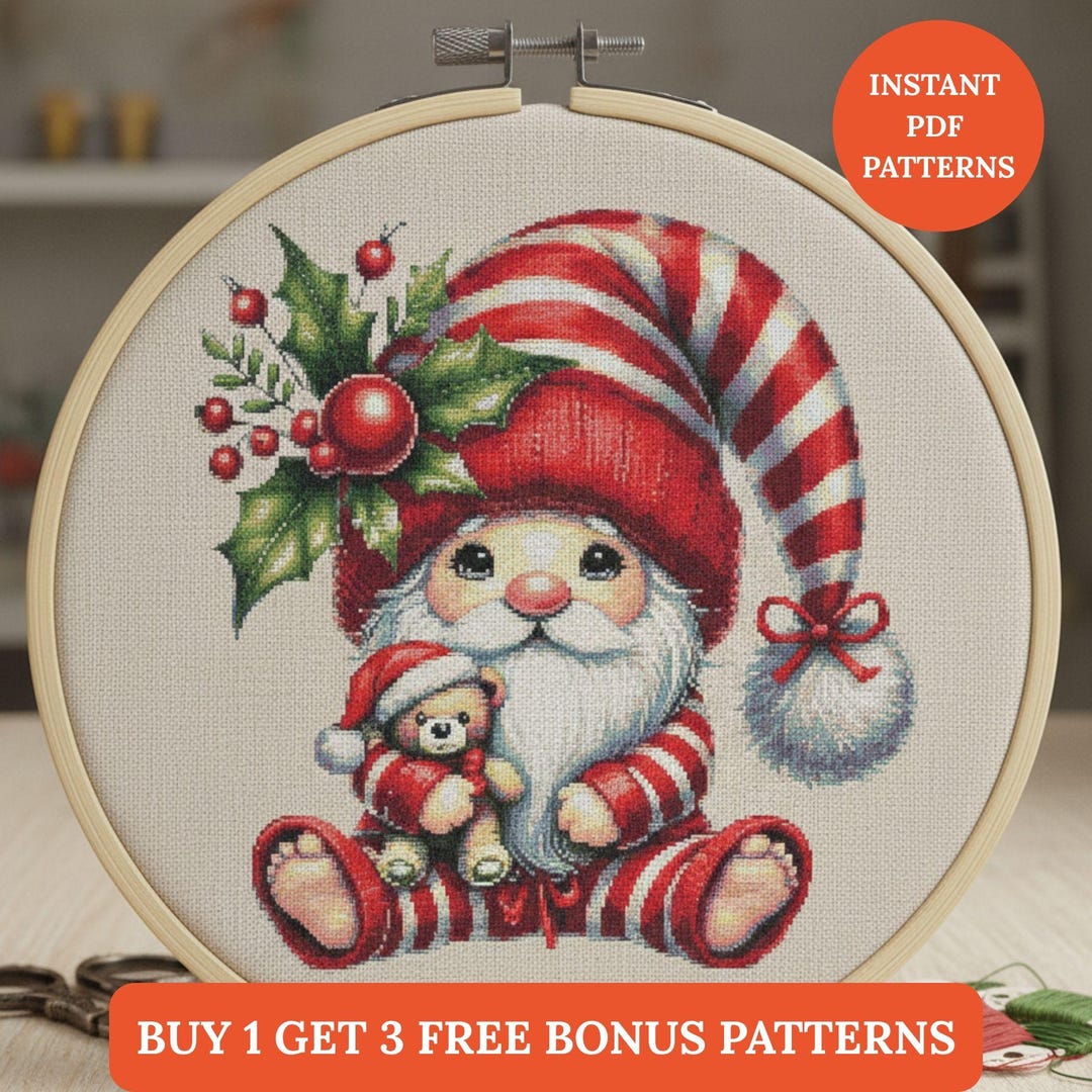 Christmas Gnome Cross Stitch Pattern, Holiday Elves (PDF Pattern) - Etsy