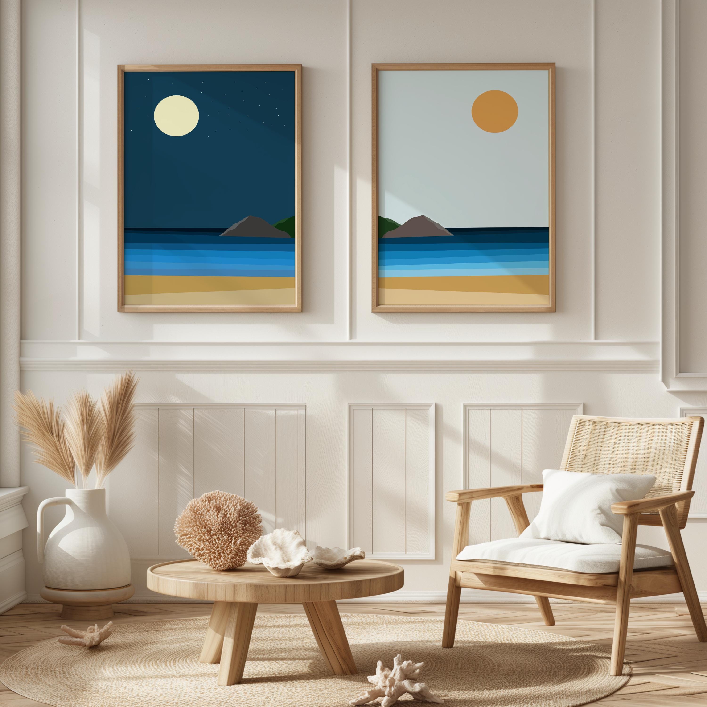 Sun and Moon Wall Art, Abstract Wall Art Set of 2 Prints, Wall Art Set ...