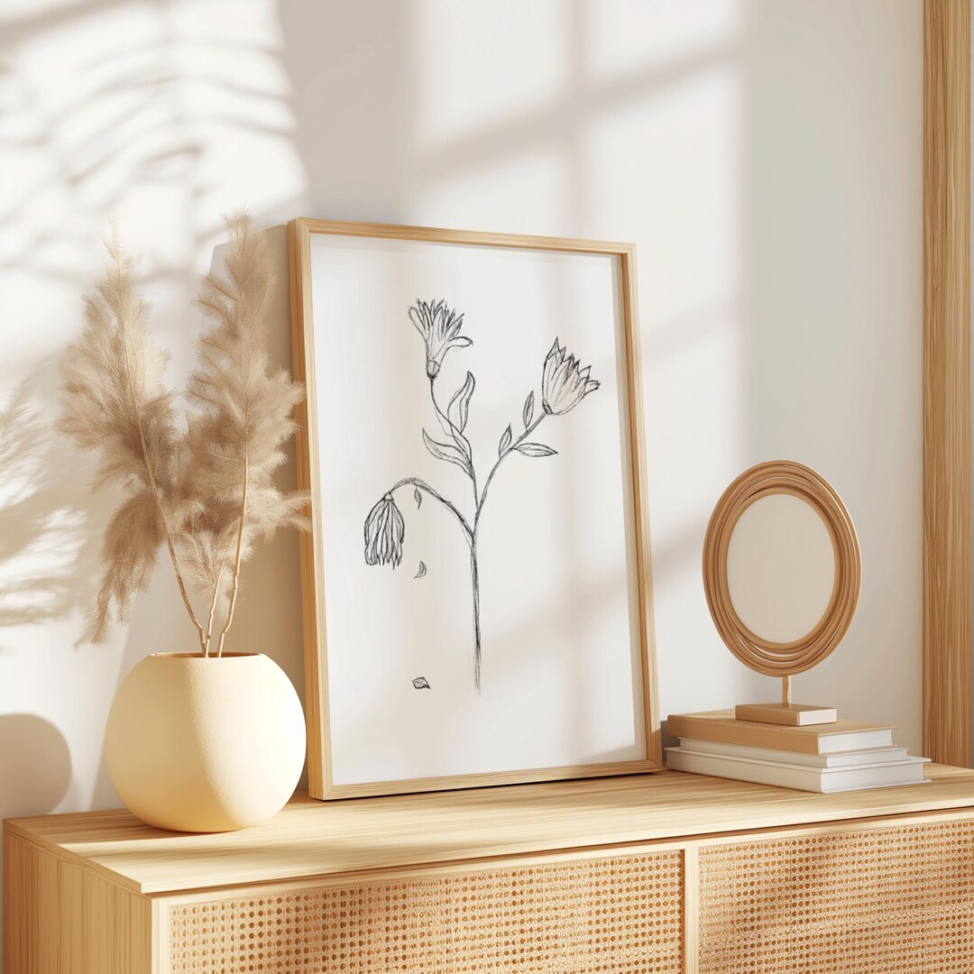 Flower Art Print, Floral Wall Art, Hand-drawn Flower Art, Printable ...