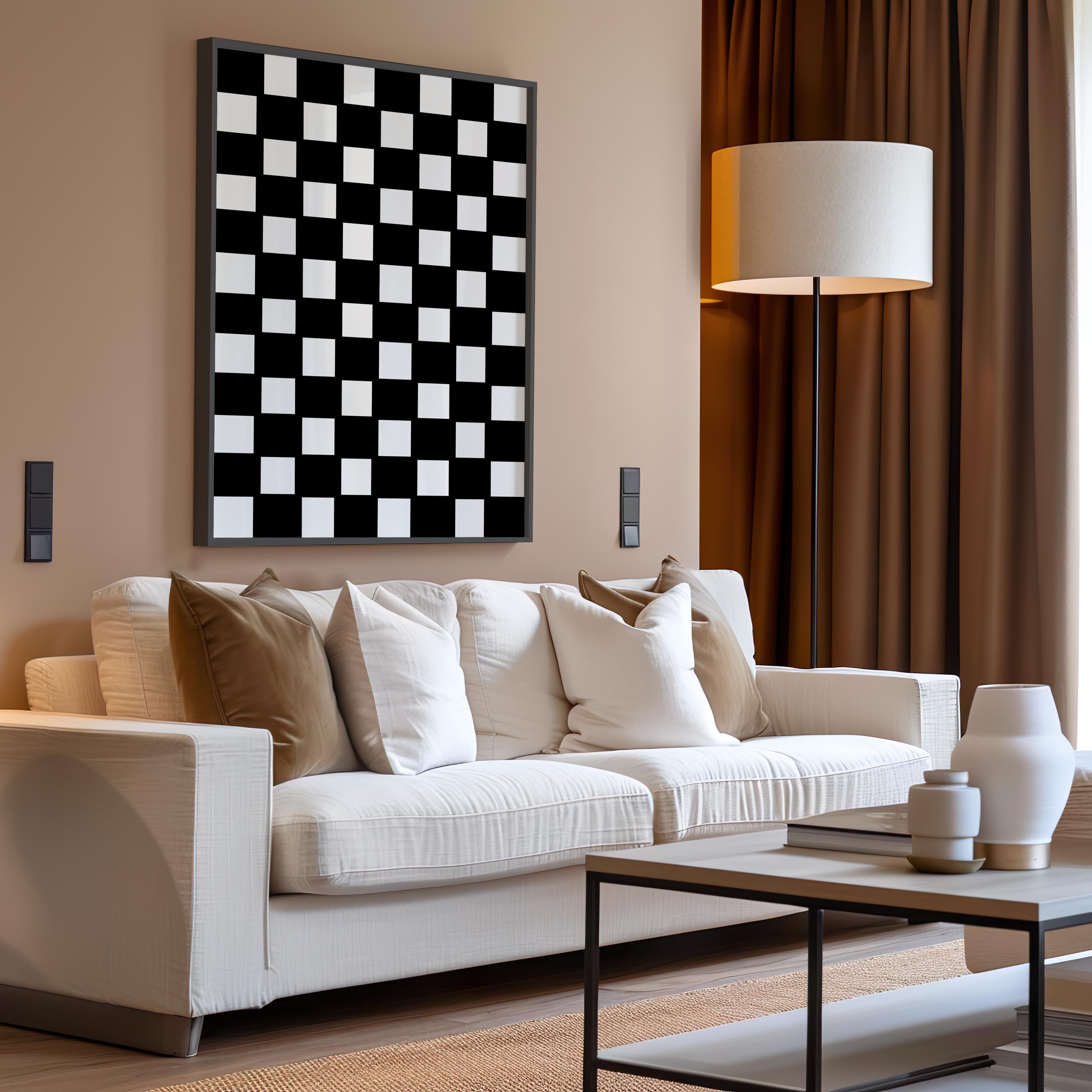 Black and White Checkered Art Print, Abstract Grid Wall Art, Printable ...