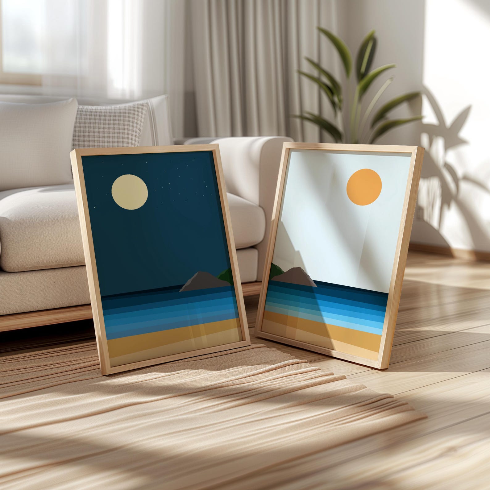 Sun and Moon Wall Art, Abstract Wall Art Set of 2 Prints, Wall Art Set ...