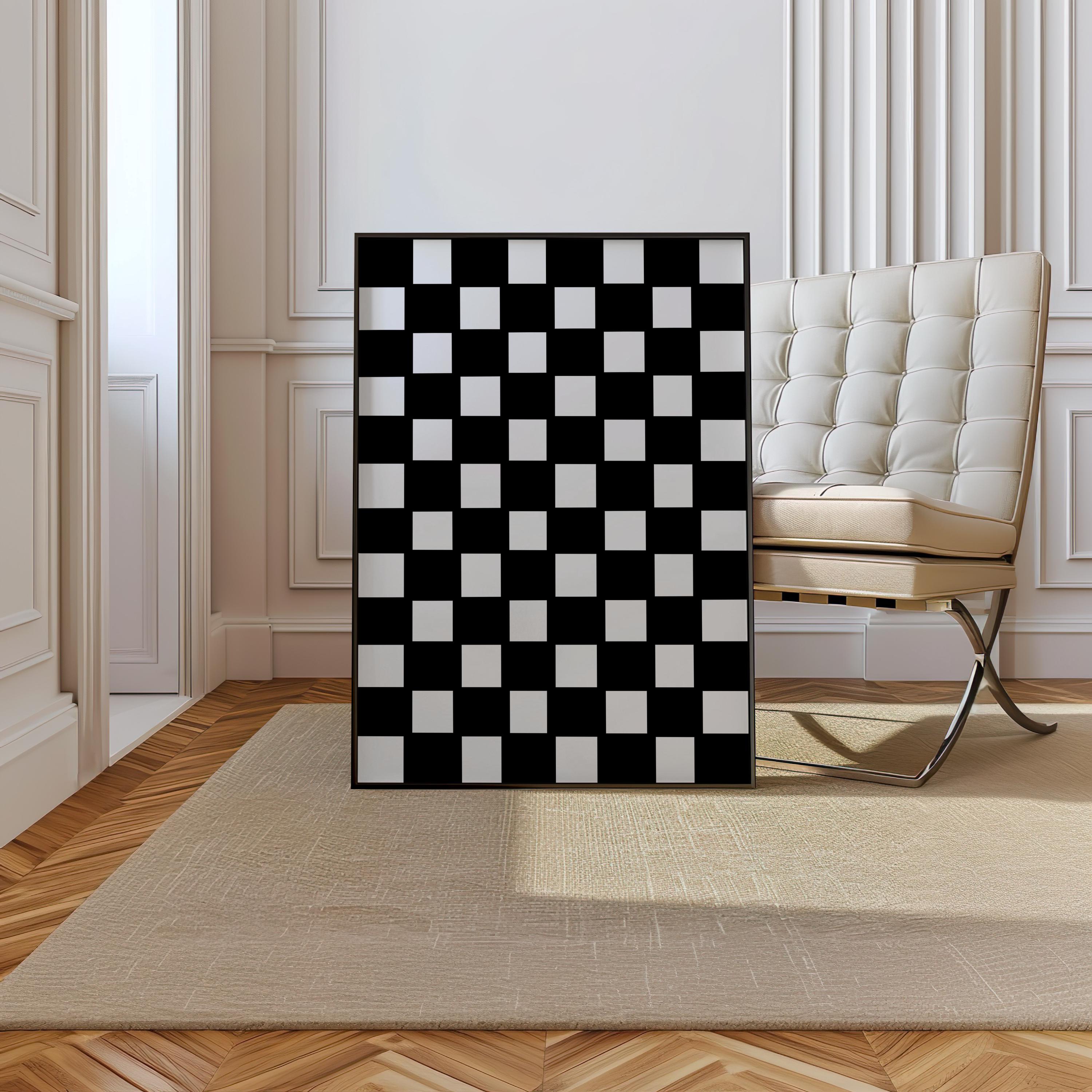 Black and White Checkered Art Print, Abstract Grid Wall Art, Printable ...