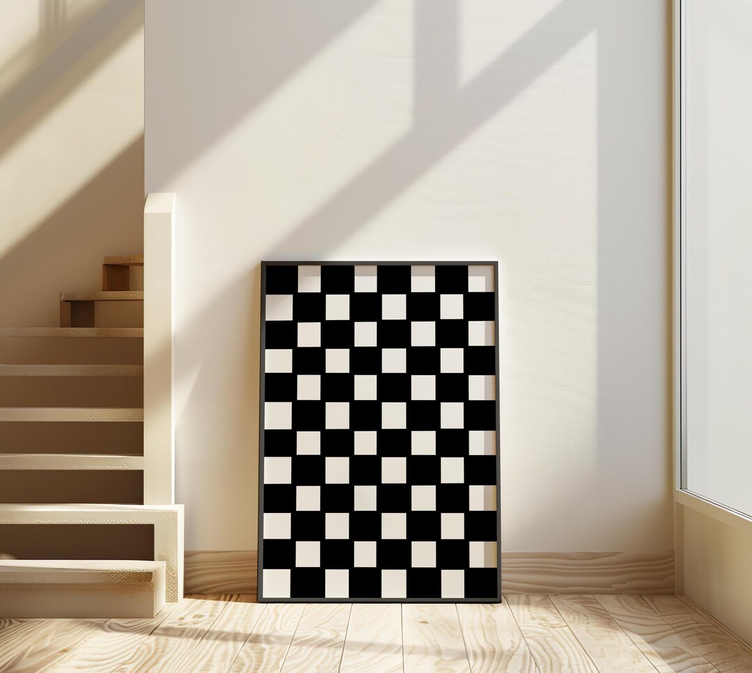 Black and White Checkered Art Print, Abstract Grid Wall Art, Printable ...