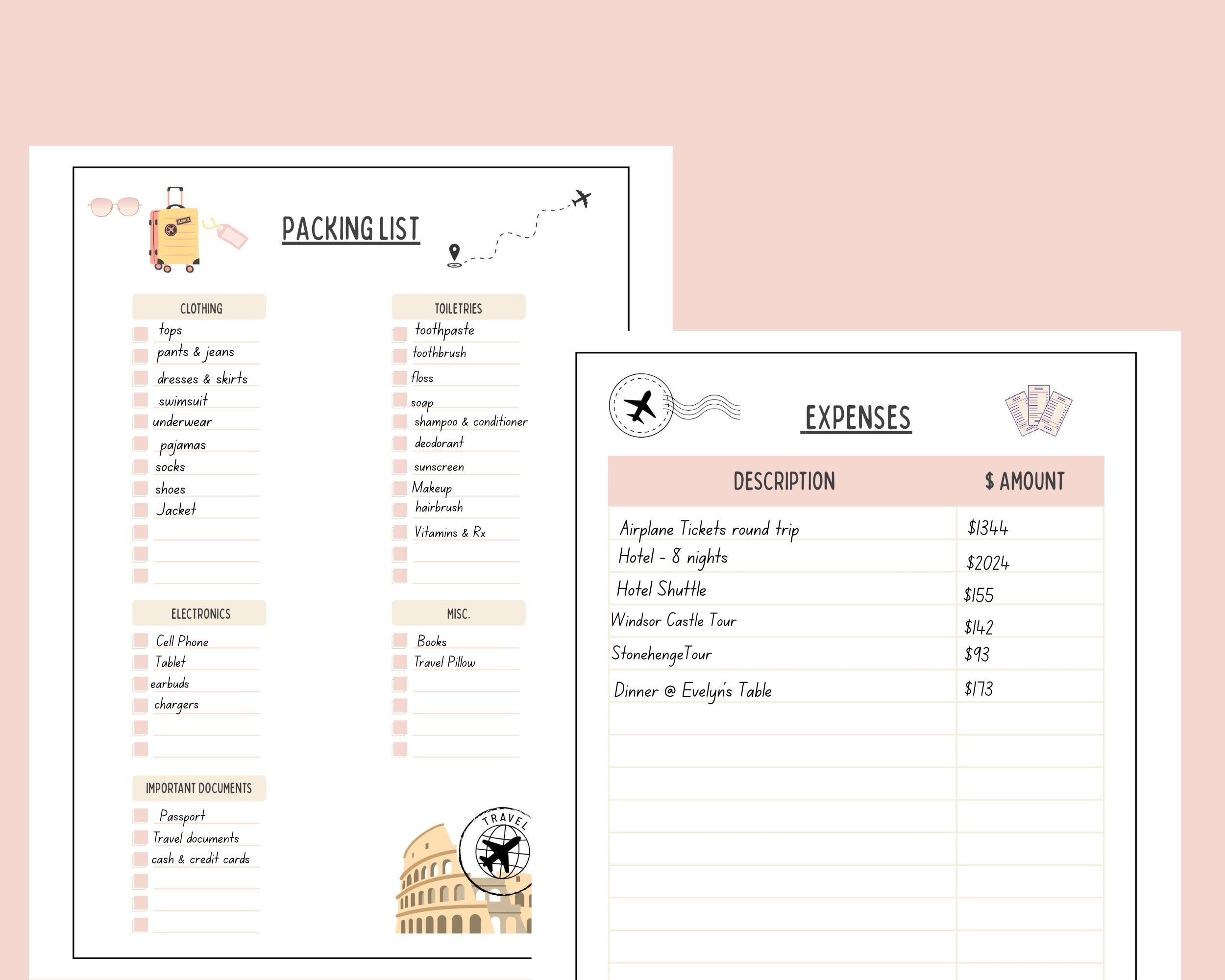 Minimalist Travel Planner Printable, Travel Itinerary, Travel Expense ...