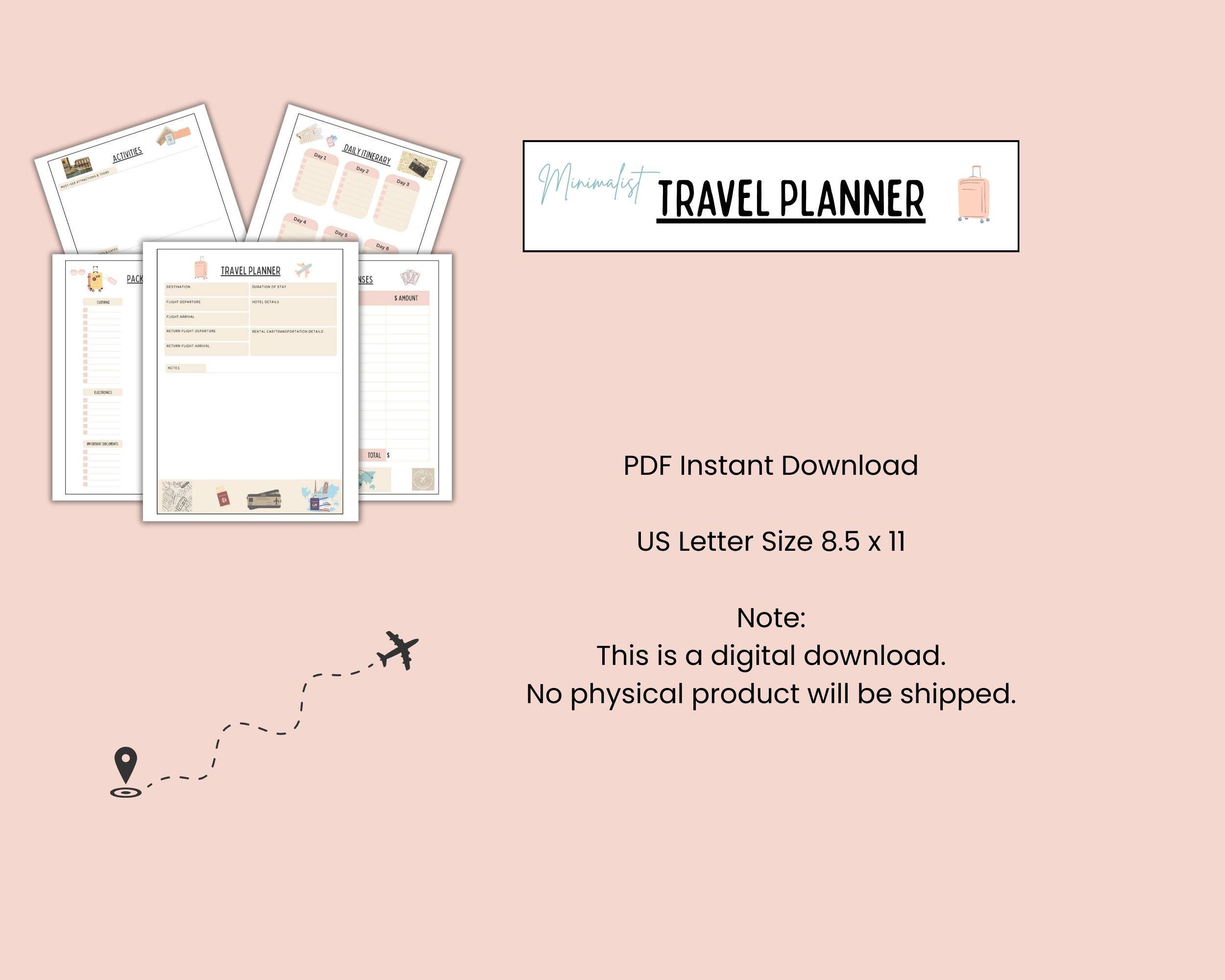 Minimalist Travel Planner Printable, Travel Itinerary, Travel Expense ...