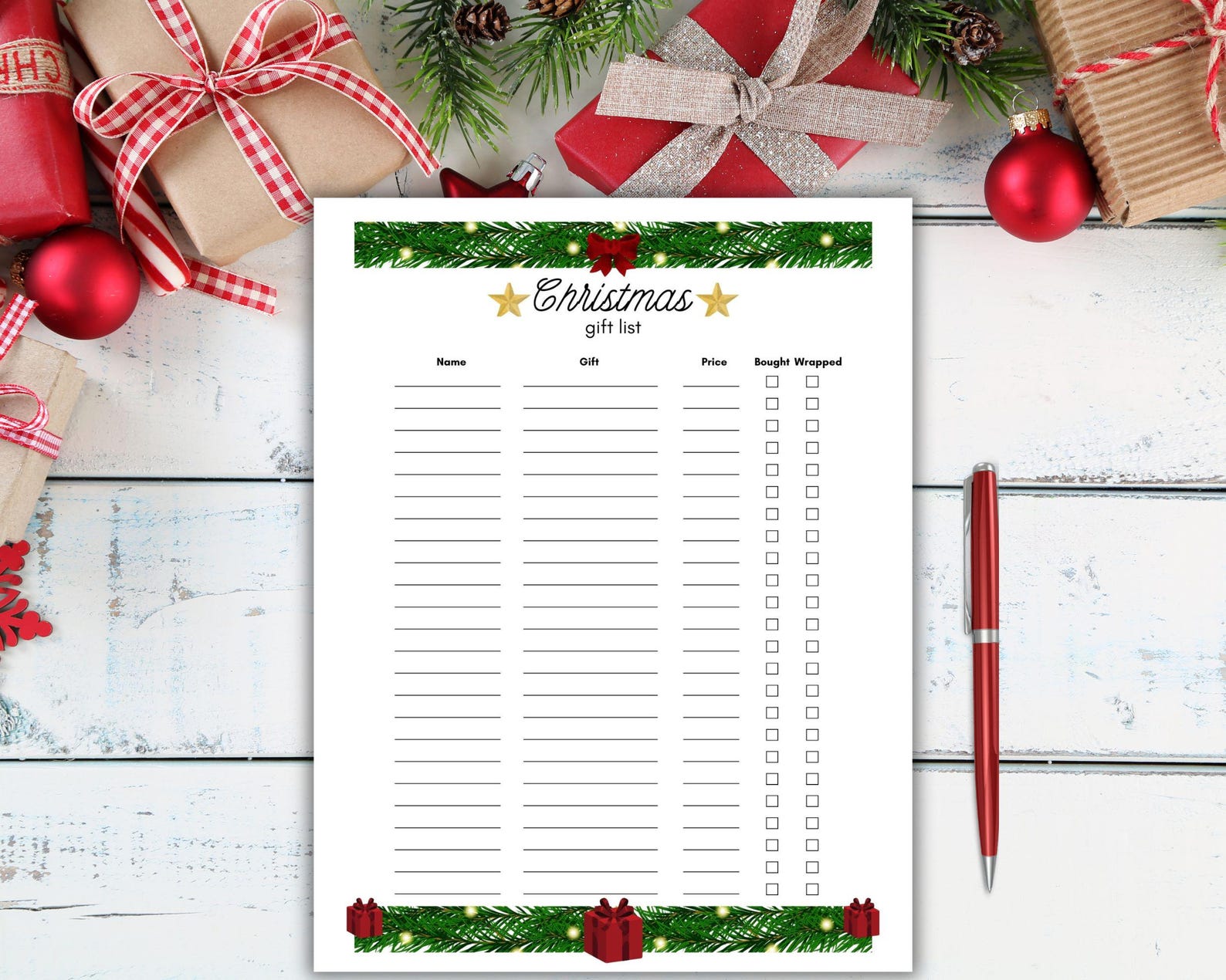 Christmas Gift List Printable, Christmas Gift Tracker, Christmas Gift ...