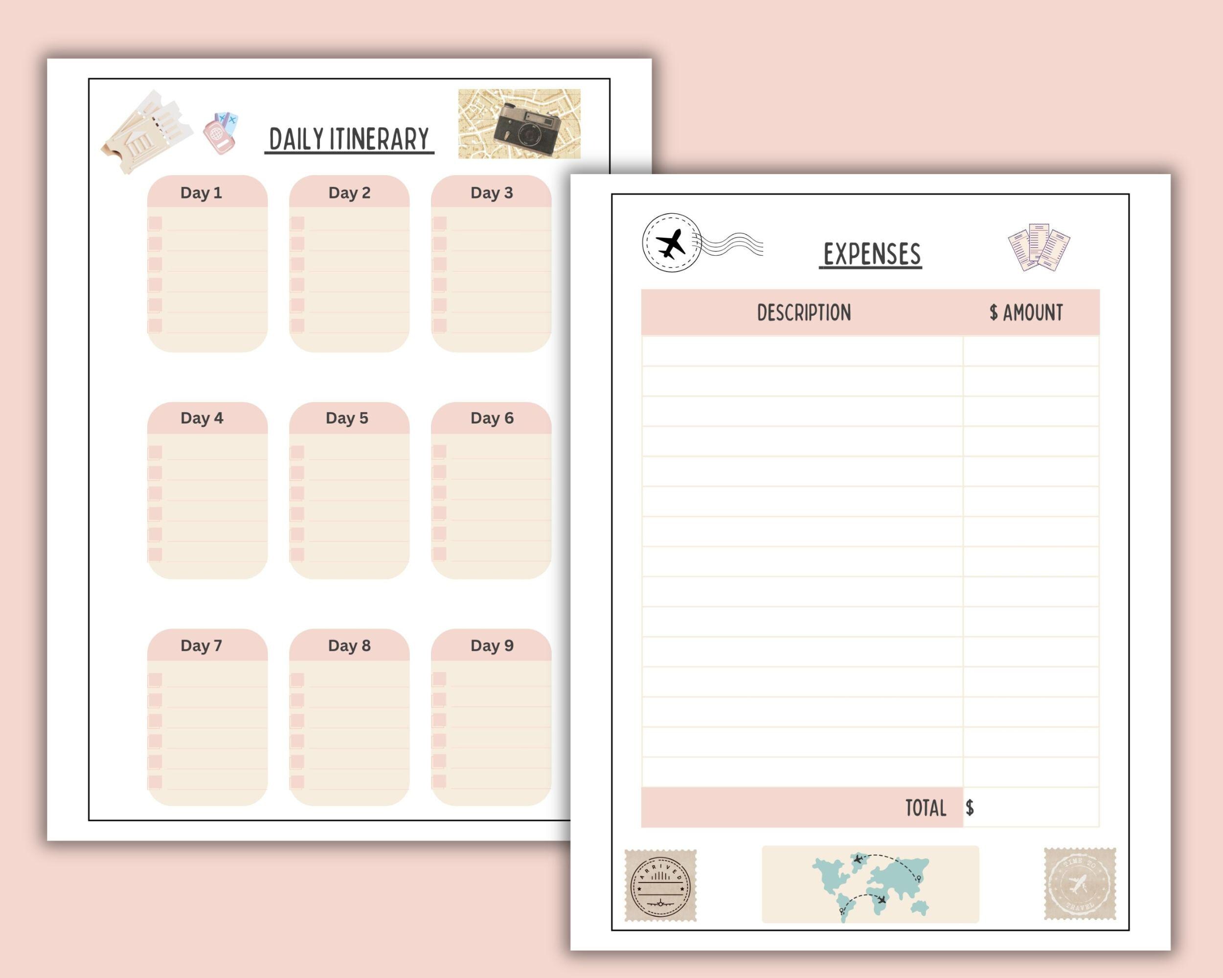 Minimalist Travel Planner Printable, Travel Itinerary, Travel Expense ...
