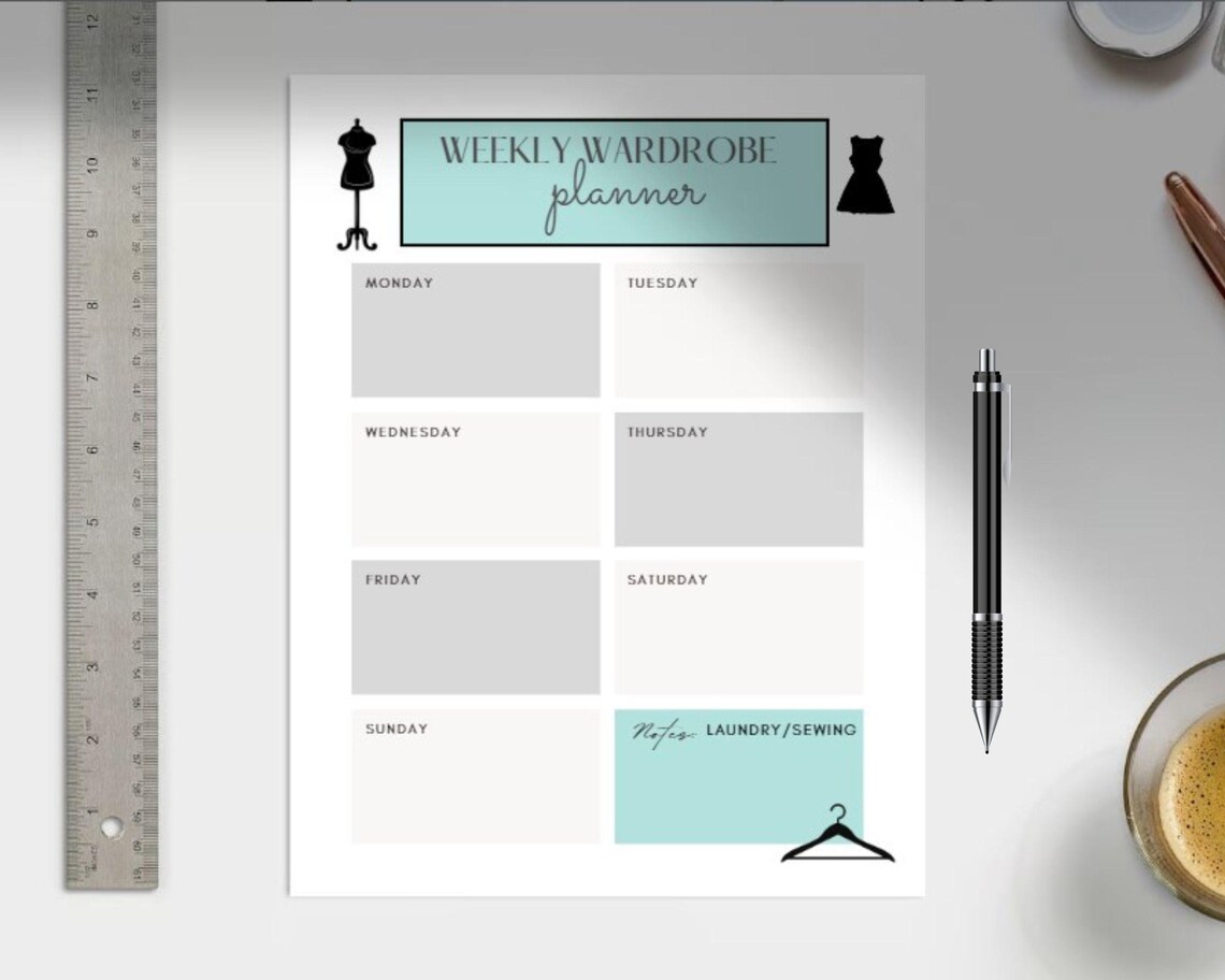 Weekly Wardrobe Planner Printable, Minimalist Outfit Planner, Fashion ...
