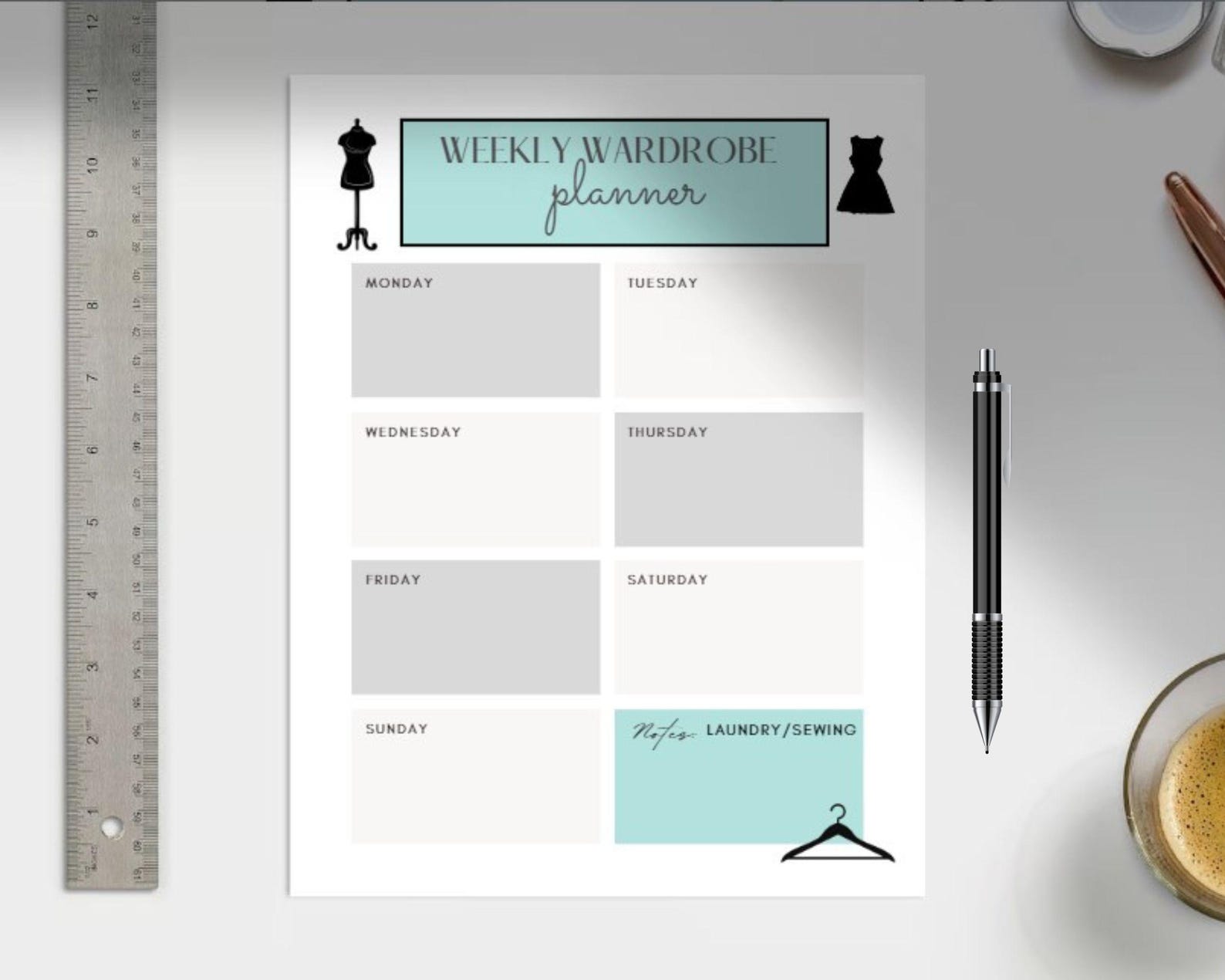 Weekly Wardrobe Planner Printable, Minimalist Outfit Planner, Fashion ...