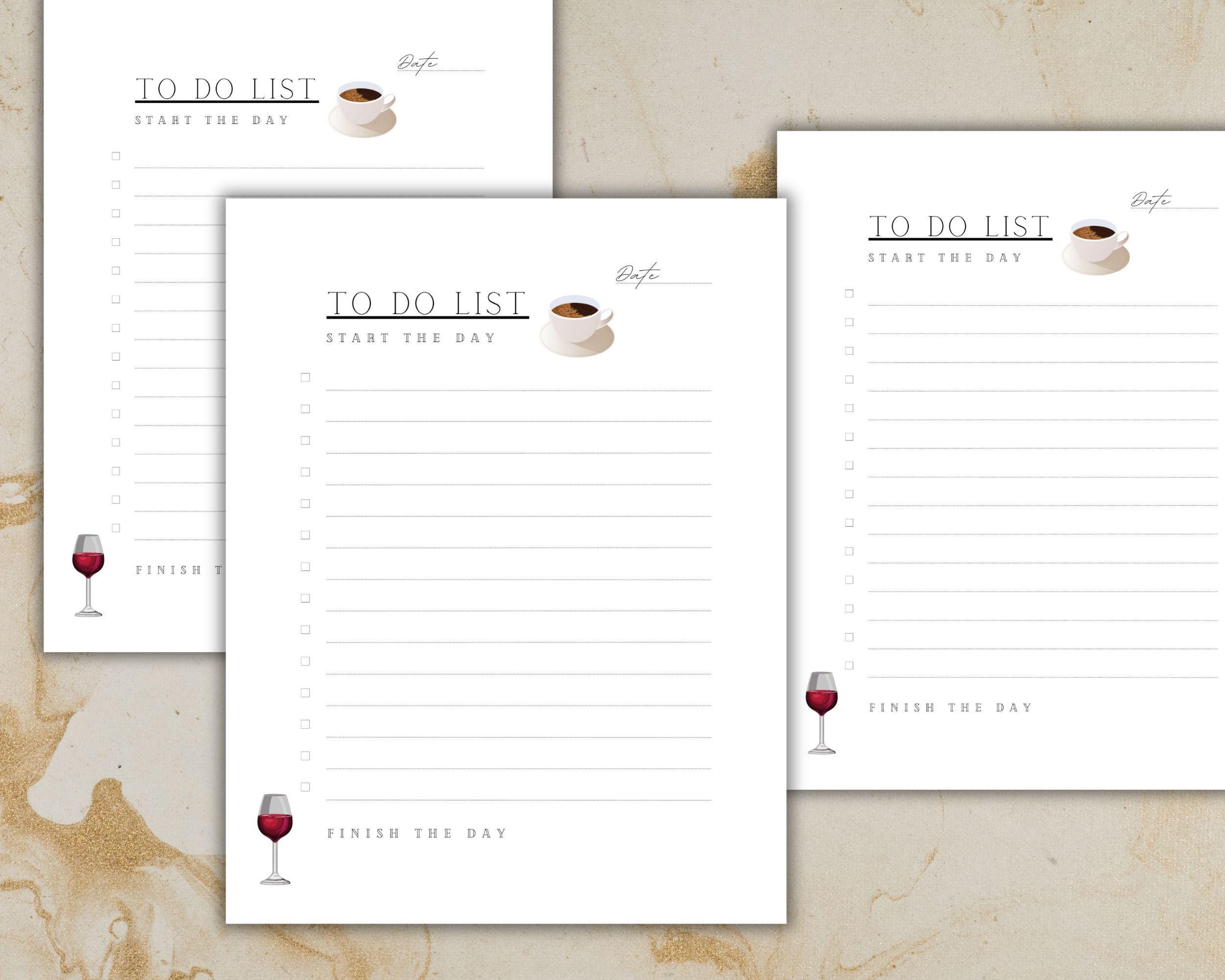 Coffee & Wine to Do List Printable: Minimalist Daily Planner (PDF ...