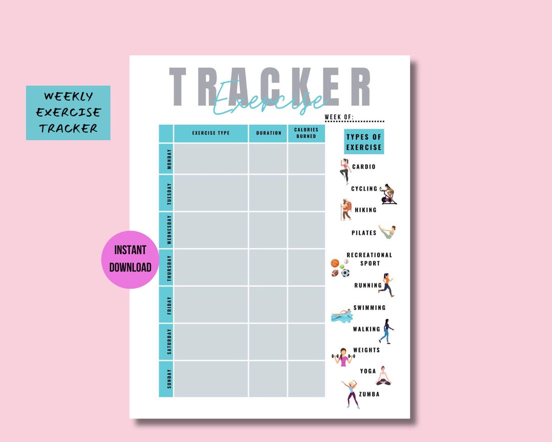 Weekly Exercise Tracker Printable, Fitness/workout Planner Template ...