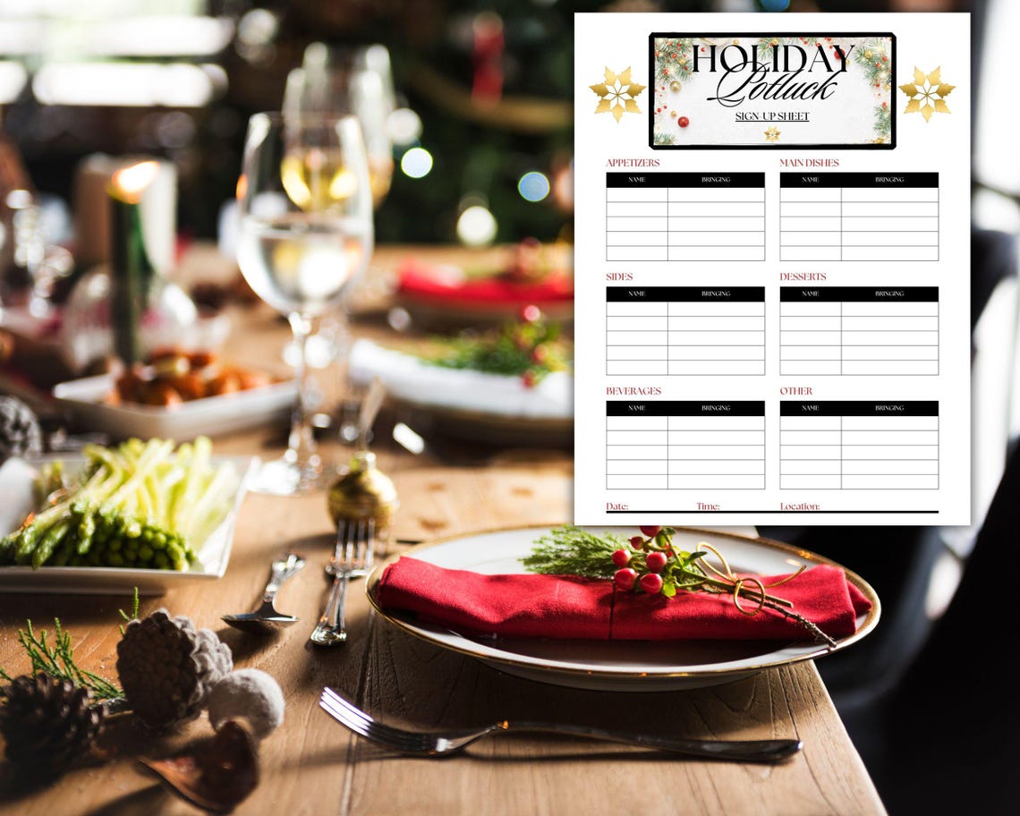 Holiday Christmas Potluck Sign-up Sheet Printable With Food Categories ...