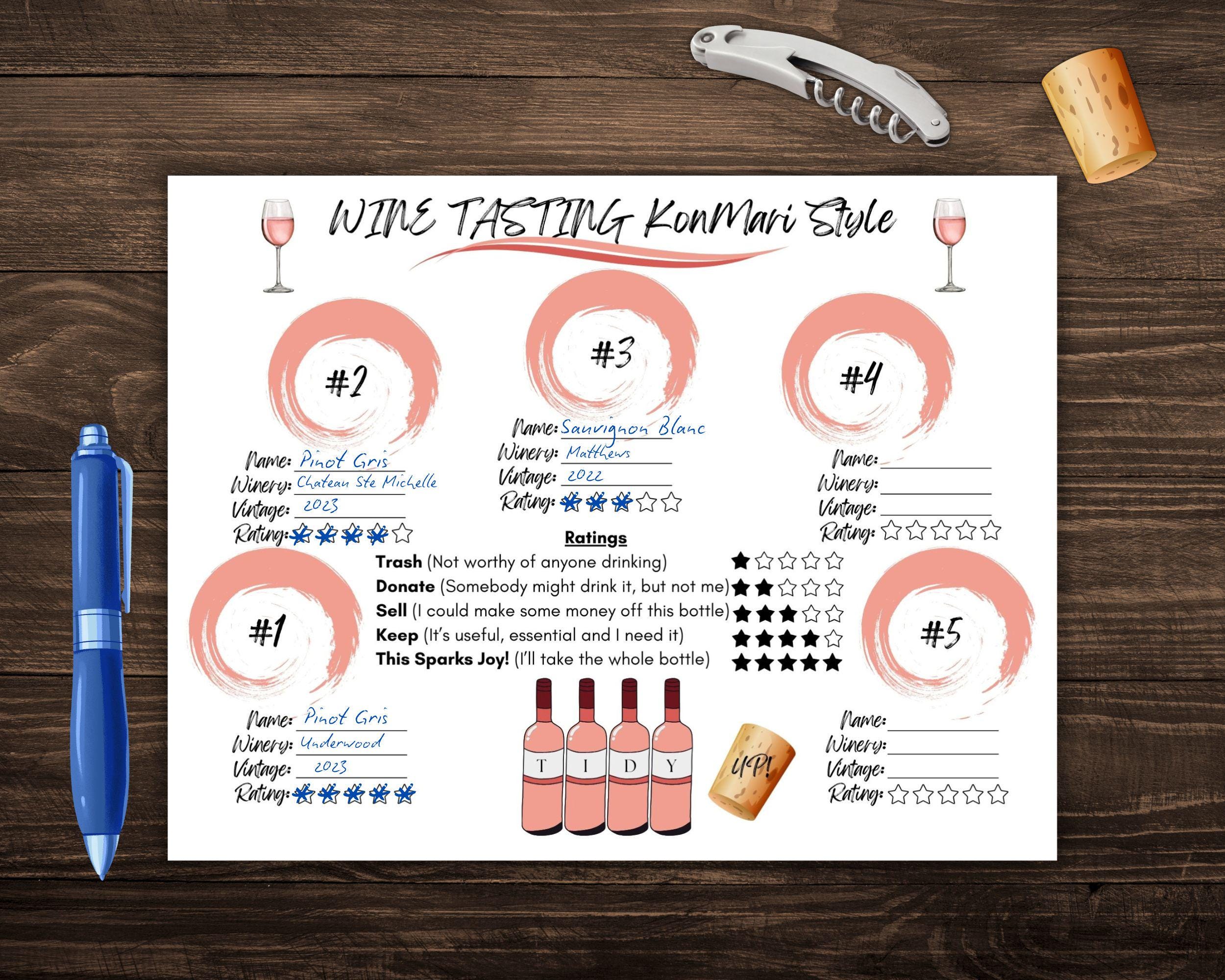 Konmari Wine Tasting Sheet Scorecard: Fun Girls' Night Party Game (PDF ...