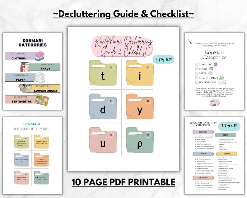 Konmari Decluttering Guide & Checklist, Marie Kondo Category List, Decluttering Printable, Tidy ...