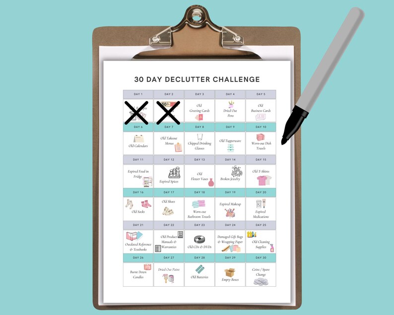 30 Day Declutter Challenge Printable, Declutter Checklist Template ...