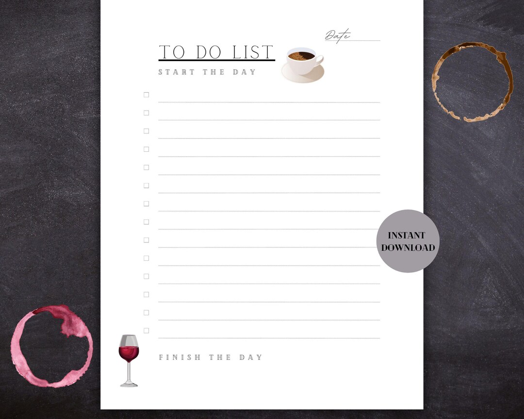 Coffee & Wine to Do List Printable: Minimalist Daily Planner (PDF ...