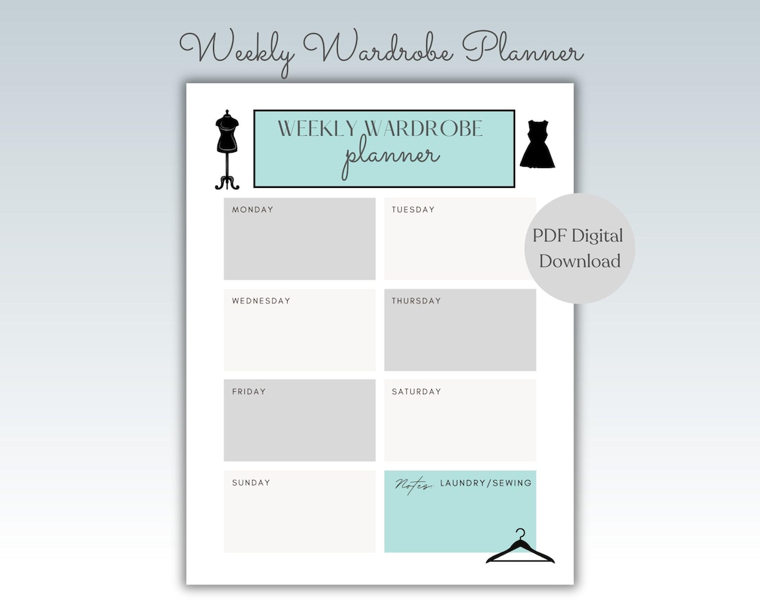 Weekly Wardrobe Planner Printable, Minimalist Outfit Planner, Fashion ...