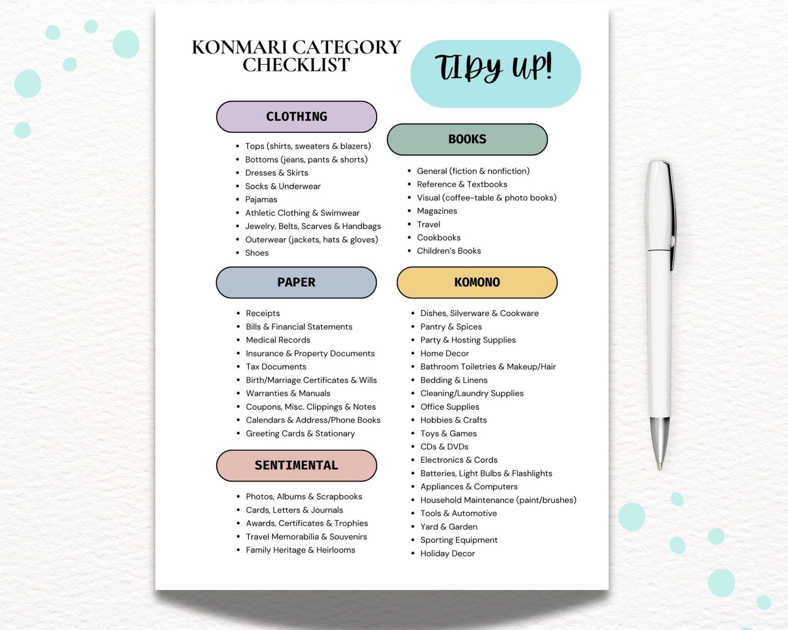 Konmari Category Checklist Printable: Declutter Planner List (PDF ...