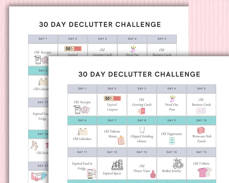 30 Day Declutter Challenge Printable, Declutter Checklist Template ...